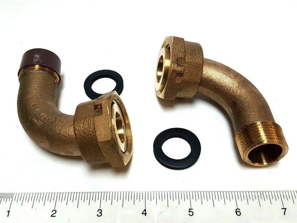 PAIR 3/4" ANGLE Water Meter Coupling, NO-LEAD Brass 3/4" Swivel Cplg ...