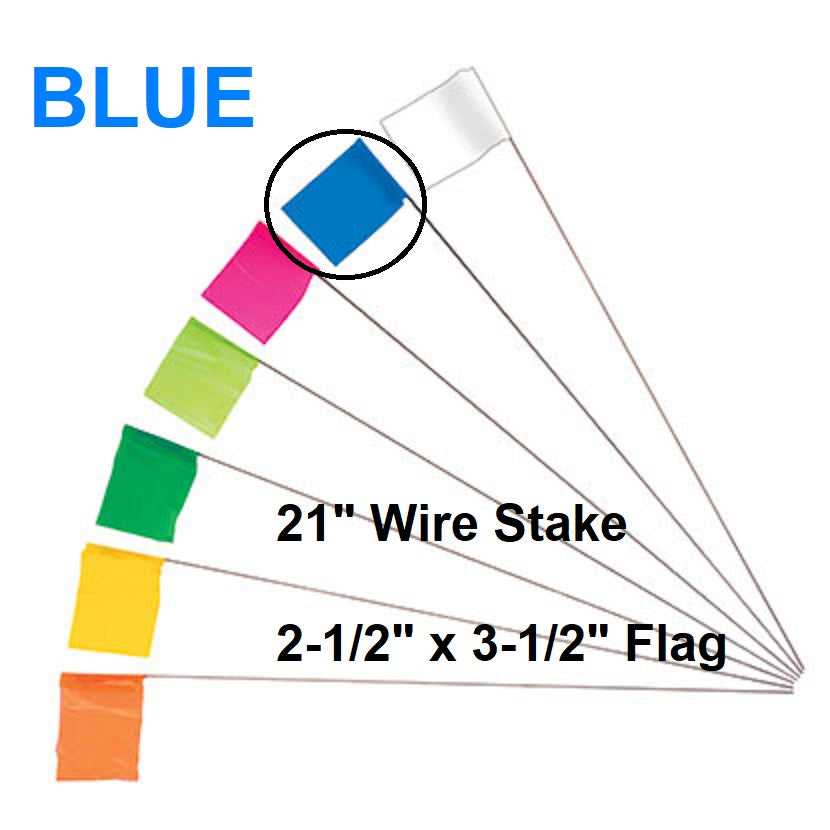 100 Wire Marking Flags, 2.5" x 3.5" BLUE polyethylene 3 mil flag, 21 ...